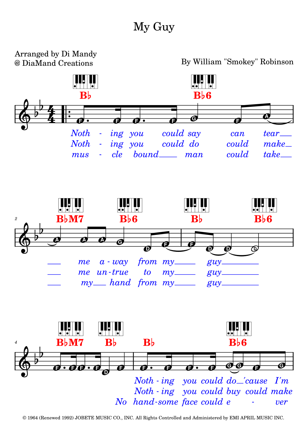 My Guy (arr. Dianne Mandy) by Mary Wells Sheet Music for Lead Sheet ...