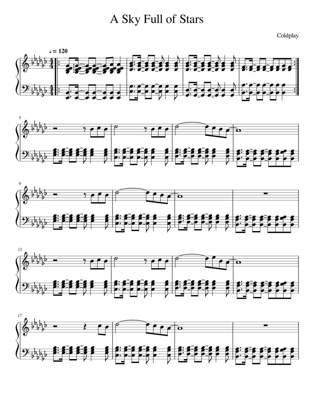 A Sky Full Of Stars (arr. Luca) by Coldplay Sheet Music for Piano Solo ...