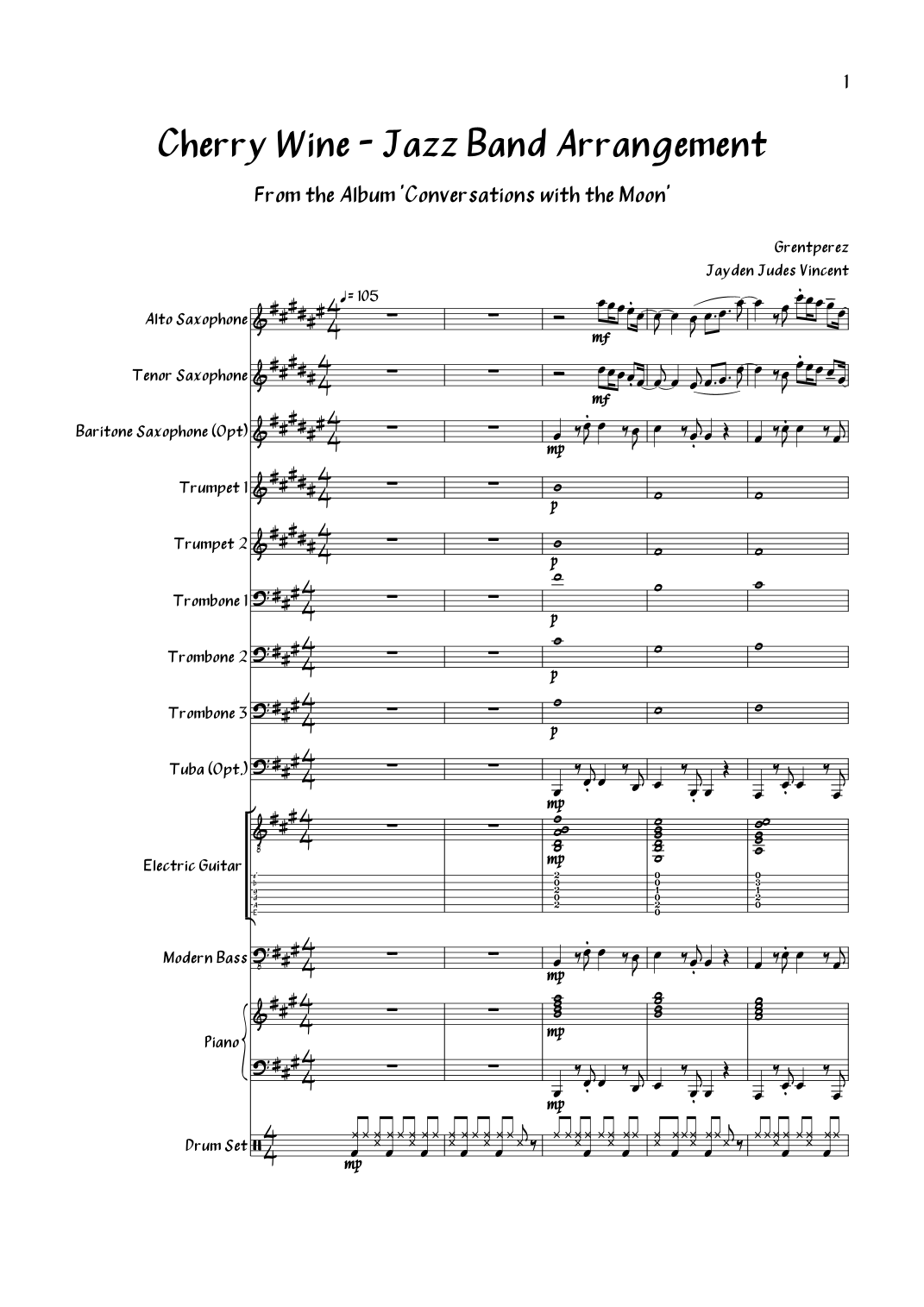 Cherry Wine (arr. Jayden Judes Vincent) by Grentperez Sheet Music for ...