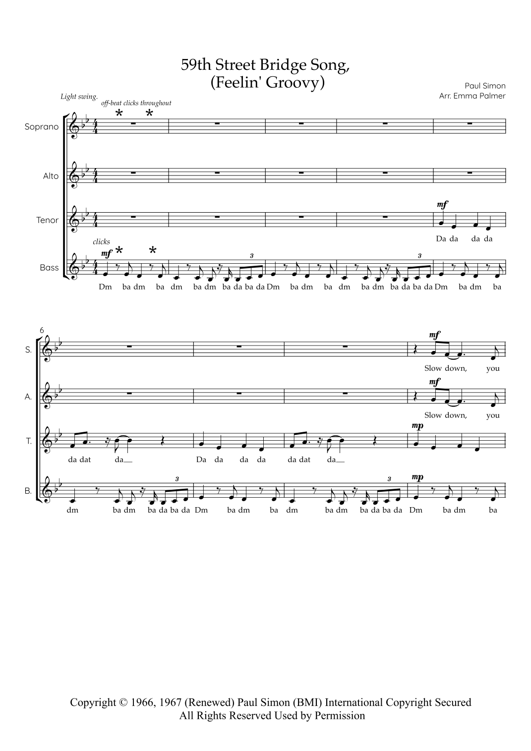 The 59th Street Bridge Song (Feelin' Groovy) (arr. Emma Palmer) by ...