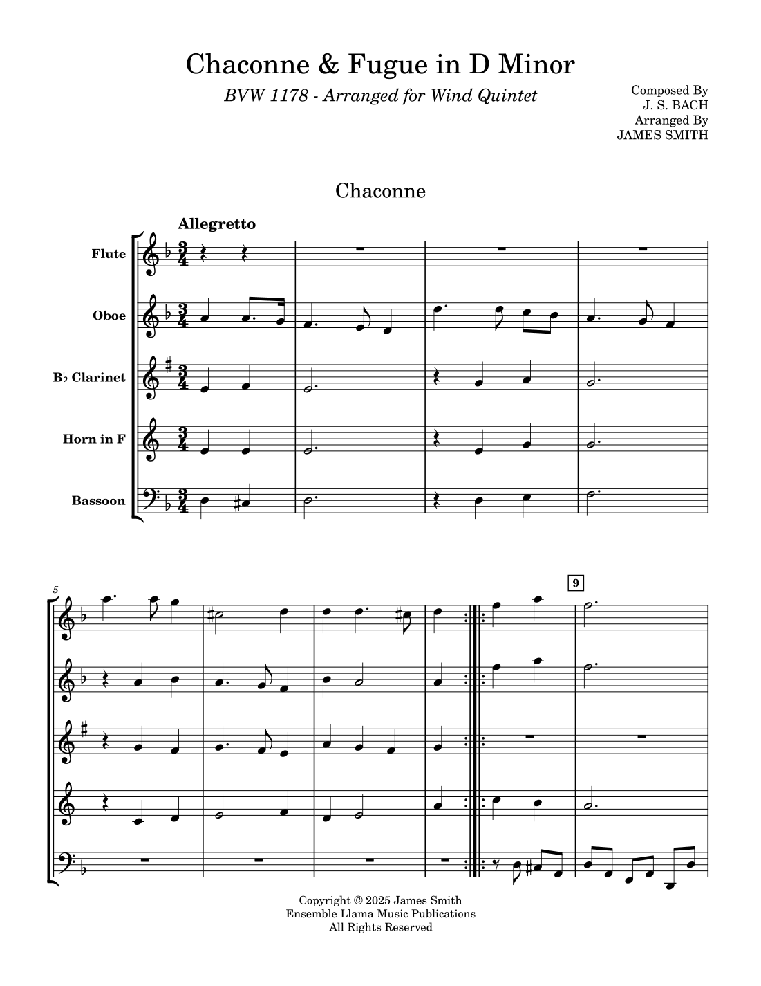 Chaconne & Fugue in D Minor BVW 1178 - Arranged for Wind Quintet (arr ...