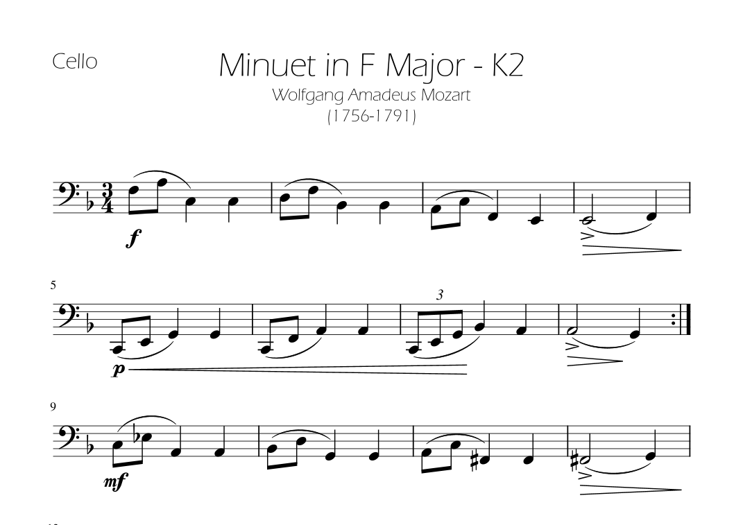 Mozart - Minuet in F Major K2 - Cello Solo (arr. Ygor Nunes) by Mozart ...