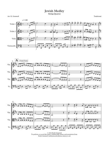 Jewish Medley: String Quartet (arr. Keith Gemmell) by Traditional Sheet ...