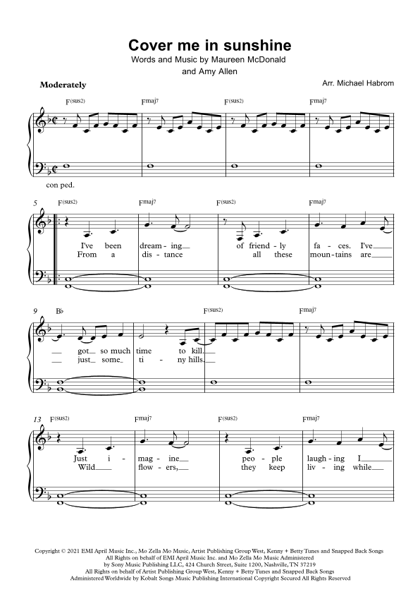 Cover Me In Sunshine arr Michael Habrom By Pink And Willow Sage Hart Cover Me In Sunshine arr Michael Habrom By Pink And Willow Sage Hart