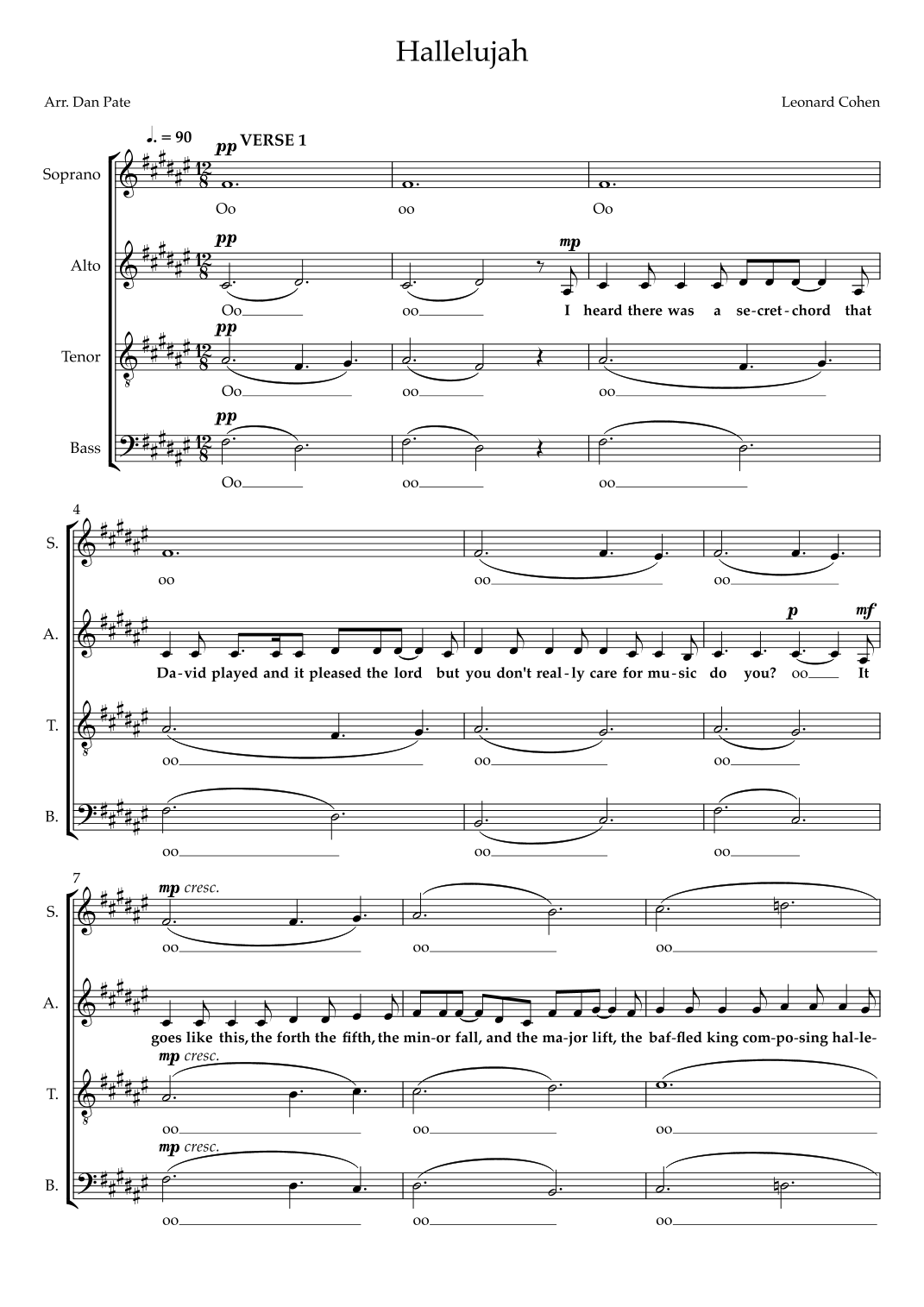 Hallelujah (arr. Daniel Pate) por Andrea Bocelli Partituras para SATB ...