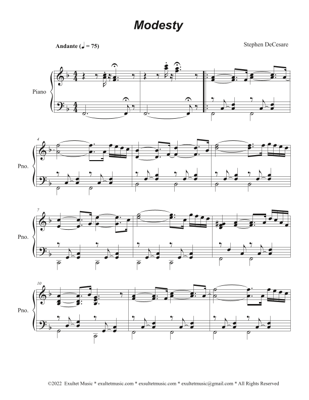 Modesty (Piano solo) by Stephen DeCesare Sheet Music for Piano Solo at ...
