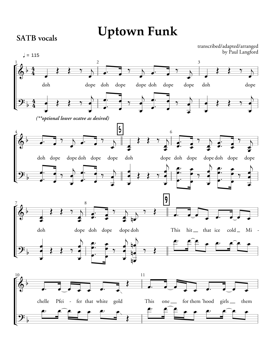 Uptown Funk (arr. Paul Langford) by Mark Ronson Ft. Bruno Mars Sheet ...