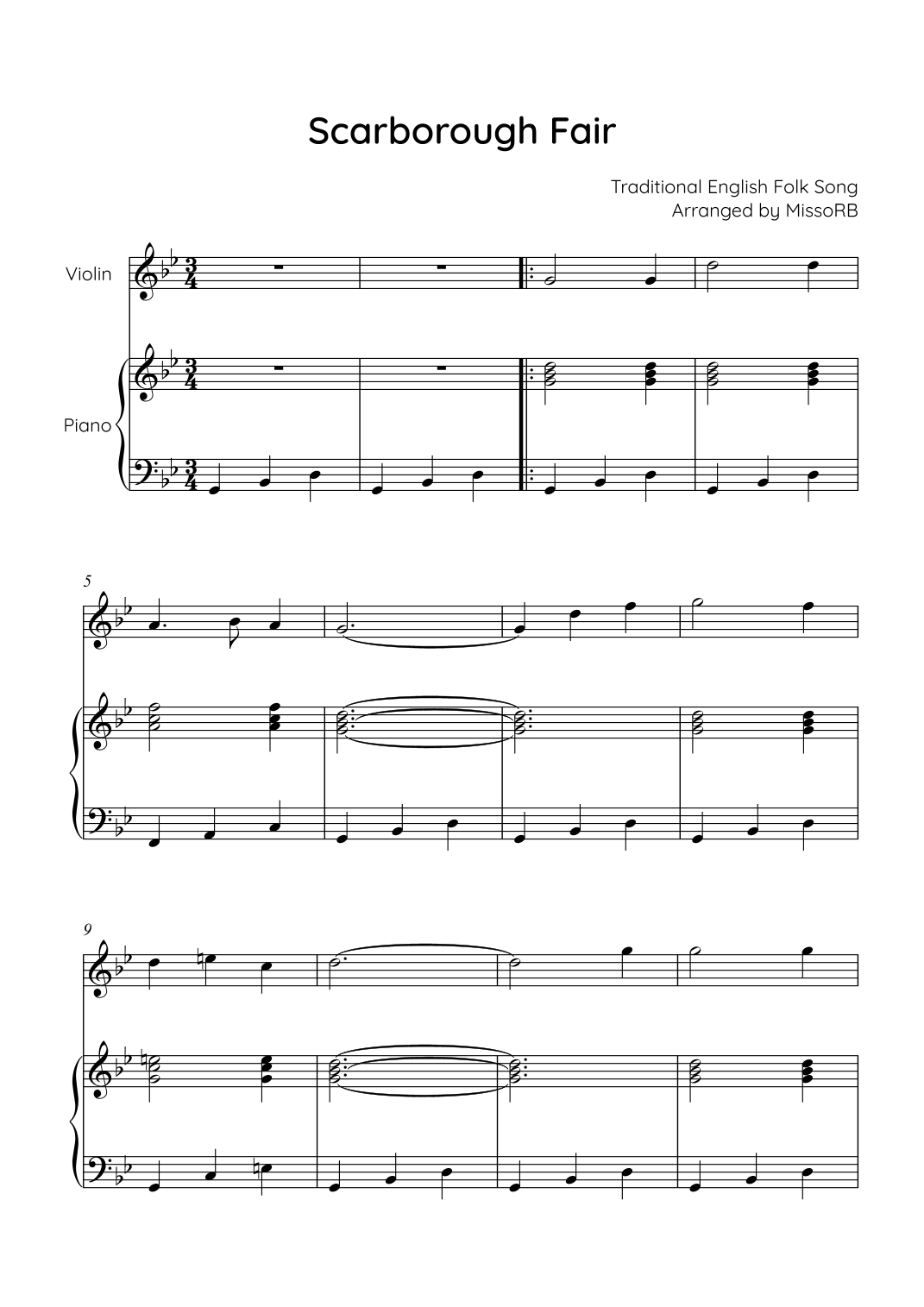 Scarborough Fair - Trumpet & Piano in Gm (Easy) (arr. MissoRB) by ...