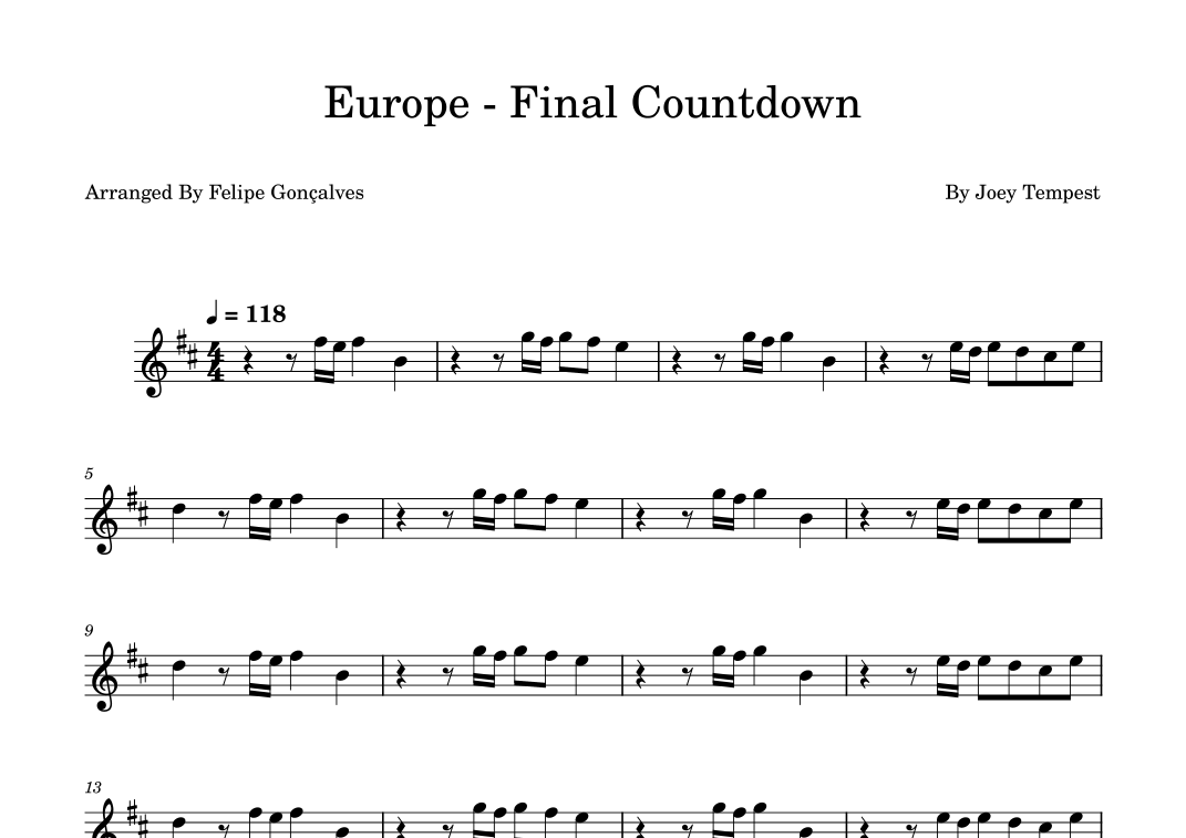 Final Countdown (arr. Felipe Gonçalves) by Europe Sheet Music for ...