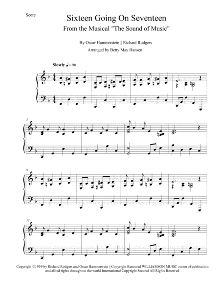 Sixteen Going On Seventeen arr Betty May Hansen By Richard Rodgers Sixteen Going On Seventeen arr Betty May Hansen By Richard Rodgers