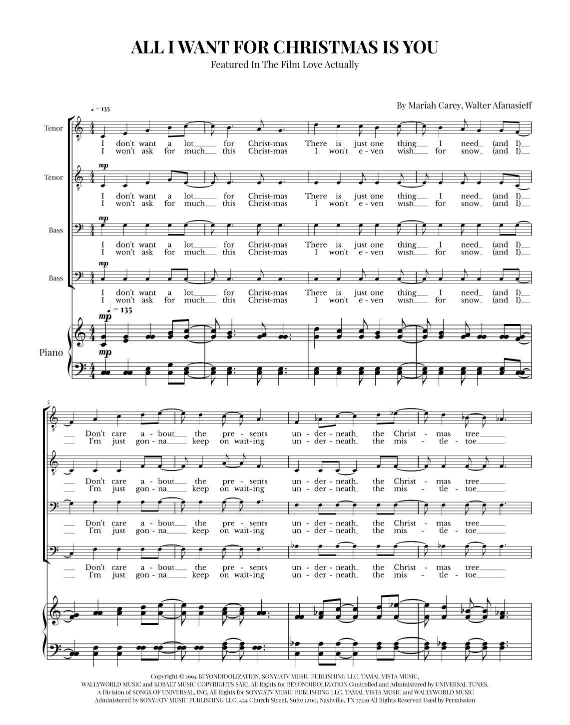 All I Want For Christmas Is You - Tenor and Baritone(Choral) (arr ...