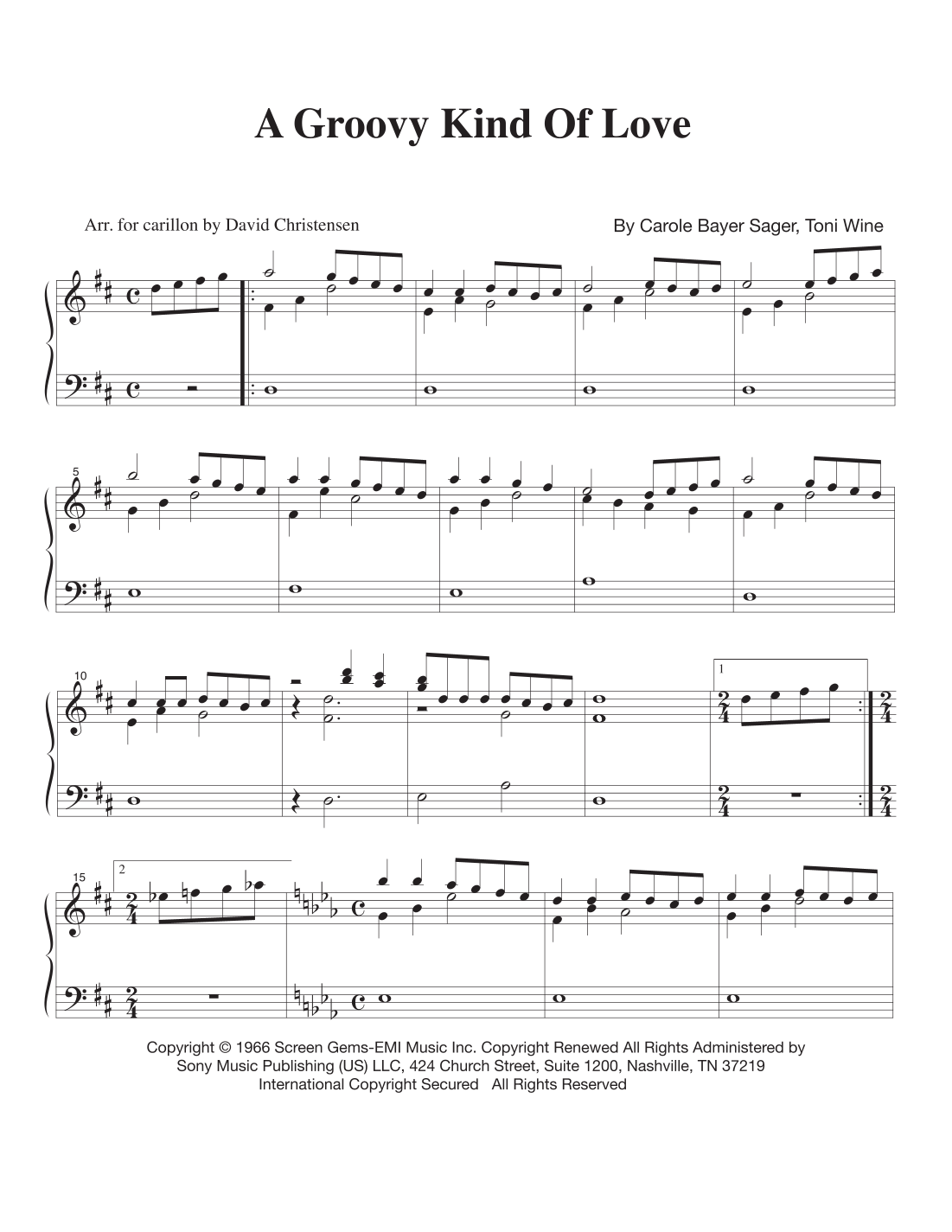 A Groovy Kind Of Love (arr. David Christensen) by The Mindbenders Sheet ...