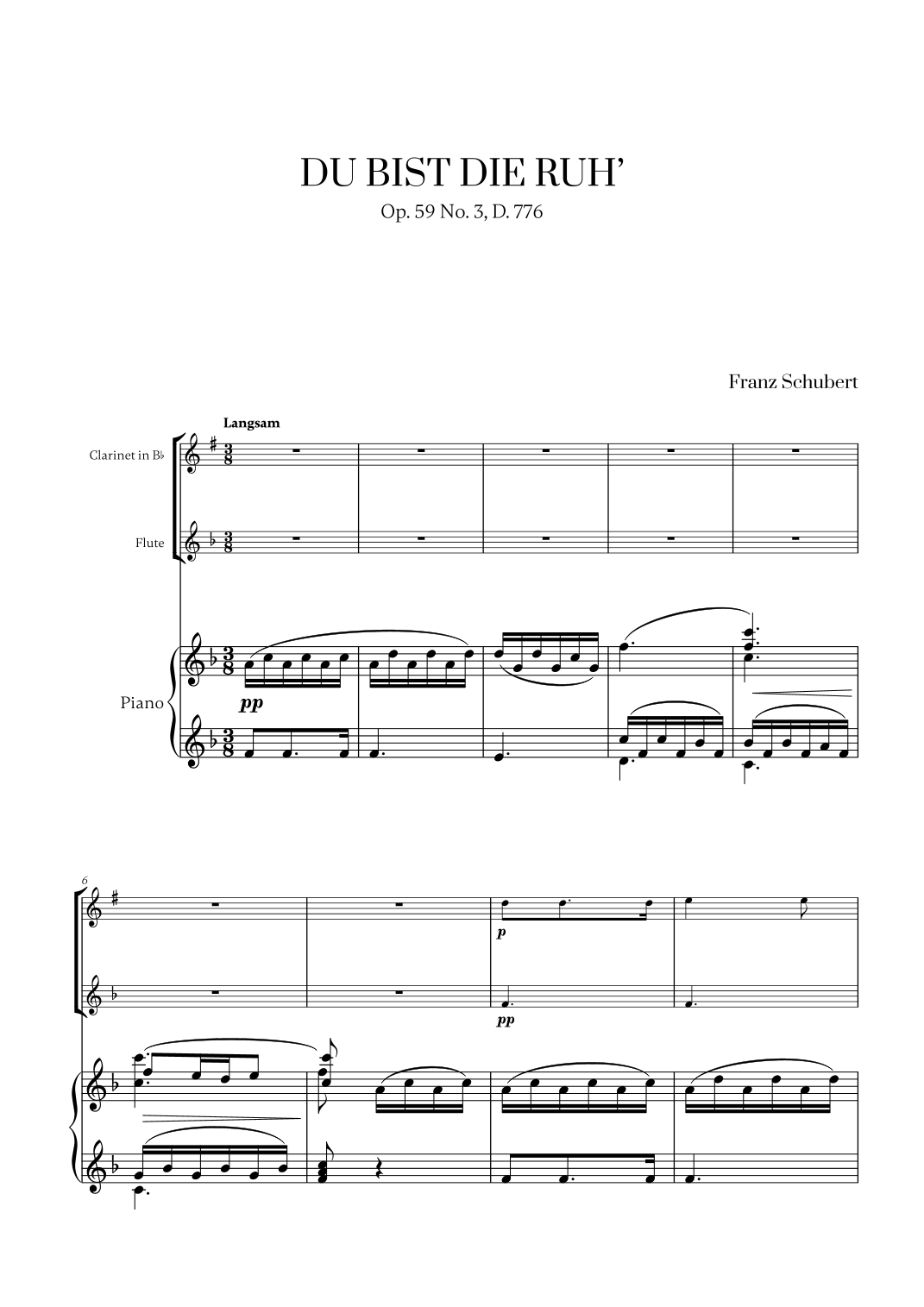 Franz Schubert - Du bist die Ruh (F major) (for Clarinet, Flute and ...