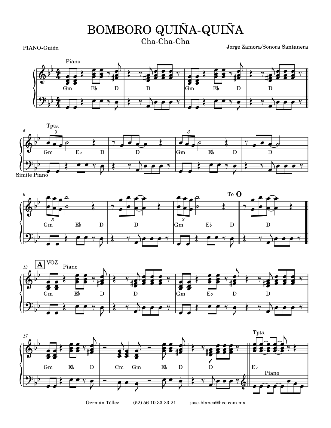 Bomboro Quiña-Quiña (arr. Germán Téllez) by SONORA SANTANERA Sheet ...