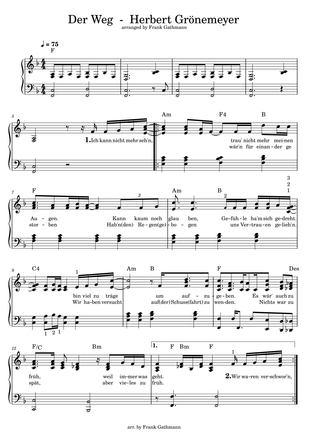 Der Weg (arr. Frank Gathmann) by Herbert Groenemeyer Sheet Music for ...