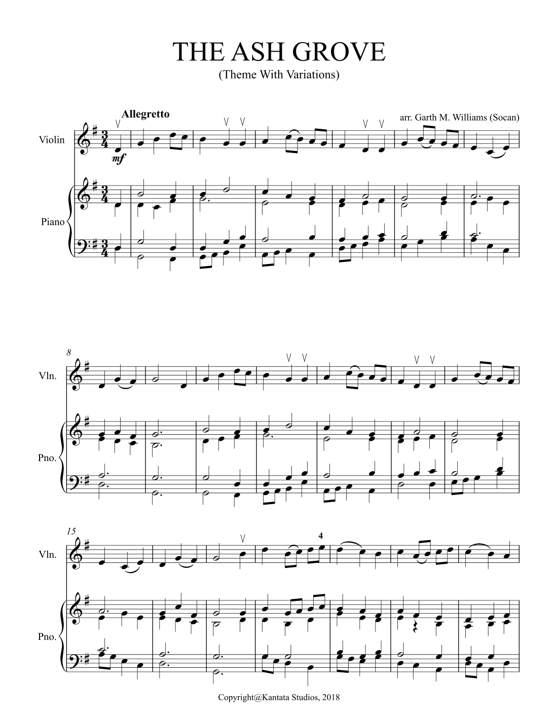 The Ash Grove Variations for solo violin and piano (arr. Garth Williams ...