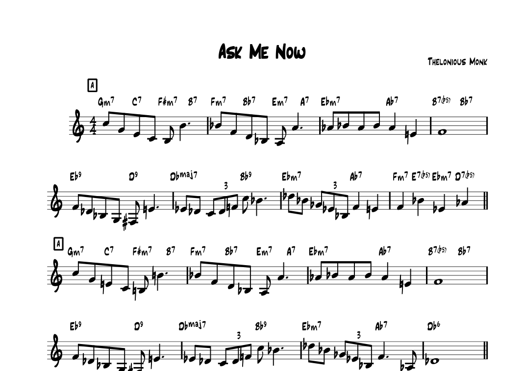 Ask Me Now (arr. Bronson Ferdinand Wright) by Thelonious Monk Sheet ...