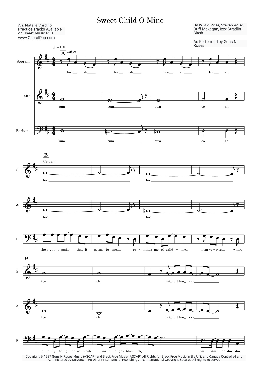 Sweet Child O' Mine (arr. Natalie Cardillo) by Guns N' Roses Sheet ...