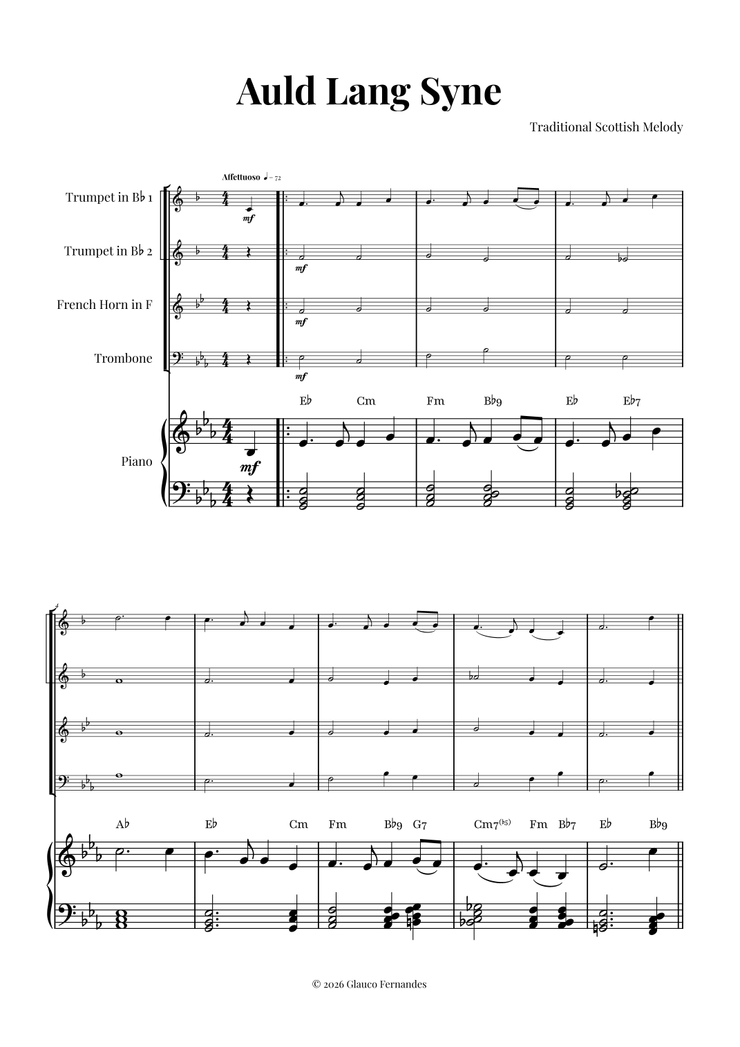Auld Lang Syne by Traditional Sheet Music for Brass Ensemble at Sheet ...
