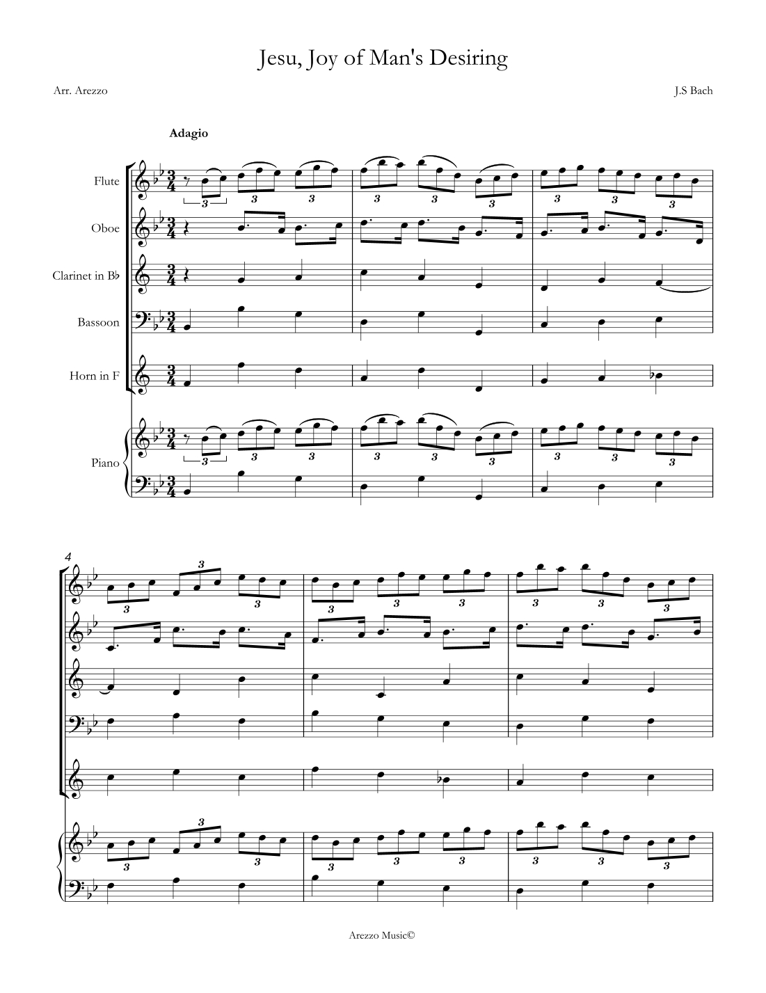Bach Jesu Joy of Man's Desiring Woodwind Quintet Sheet Music With Piano ...