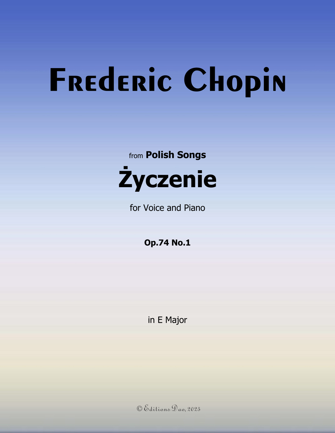 Życzenie, by Chopin, Op.74 No.1, in E Major (arr. Editions Dao) by Chopin Sheet Music for Piano ...