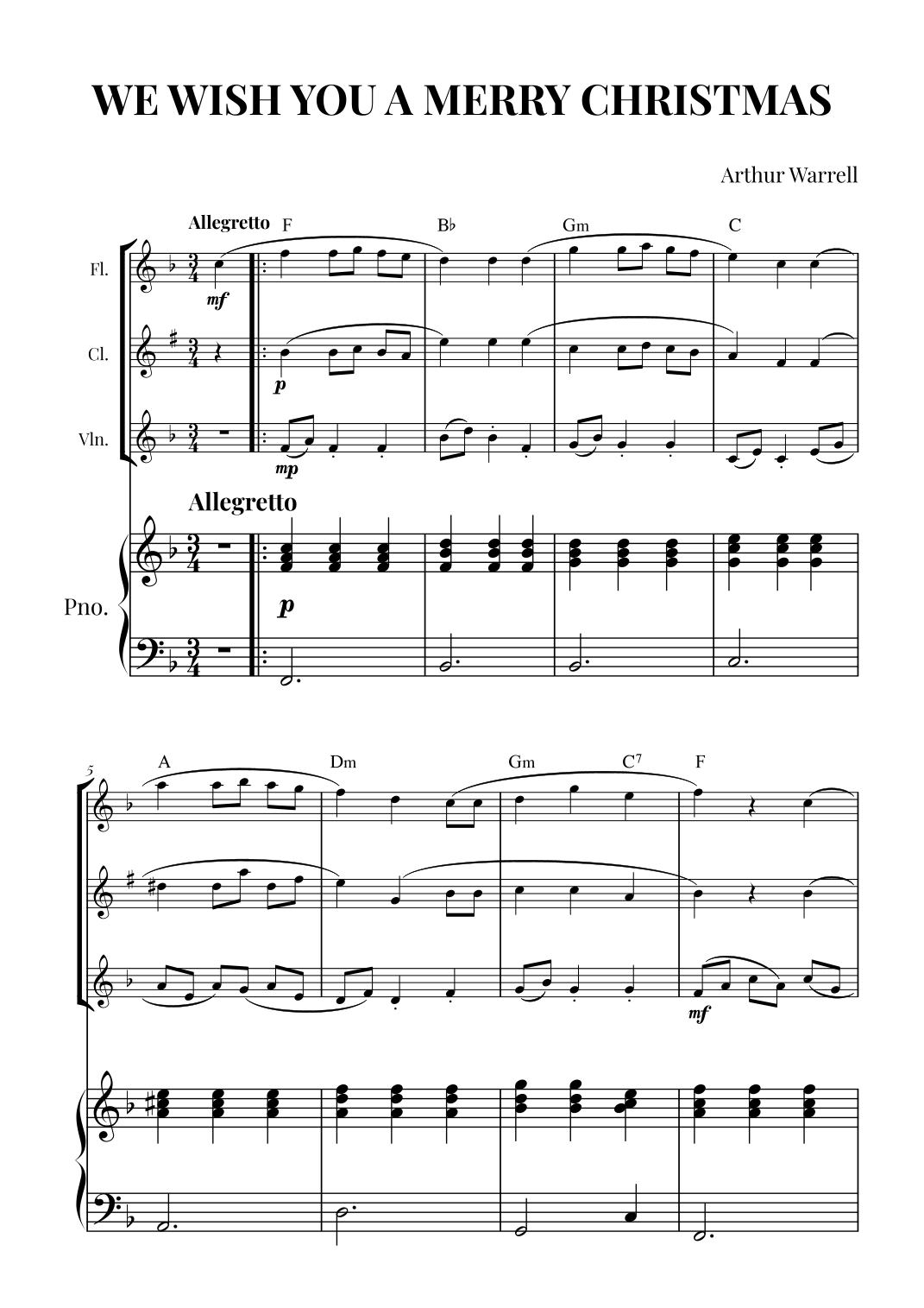 We Wish You a Merry Christmas - Flute, Clarinet, Violin and Piano ...