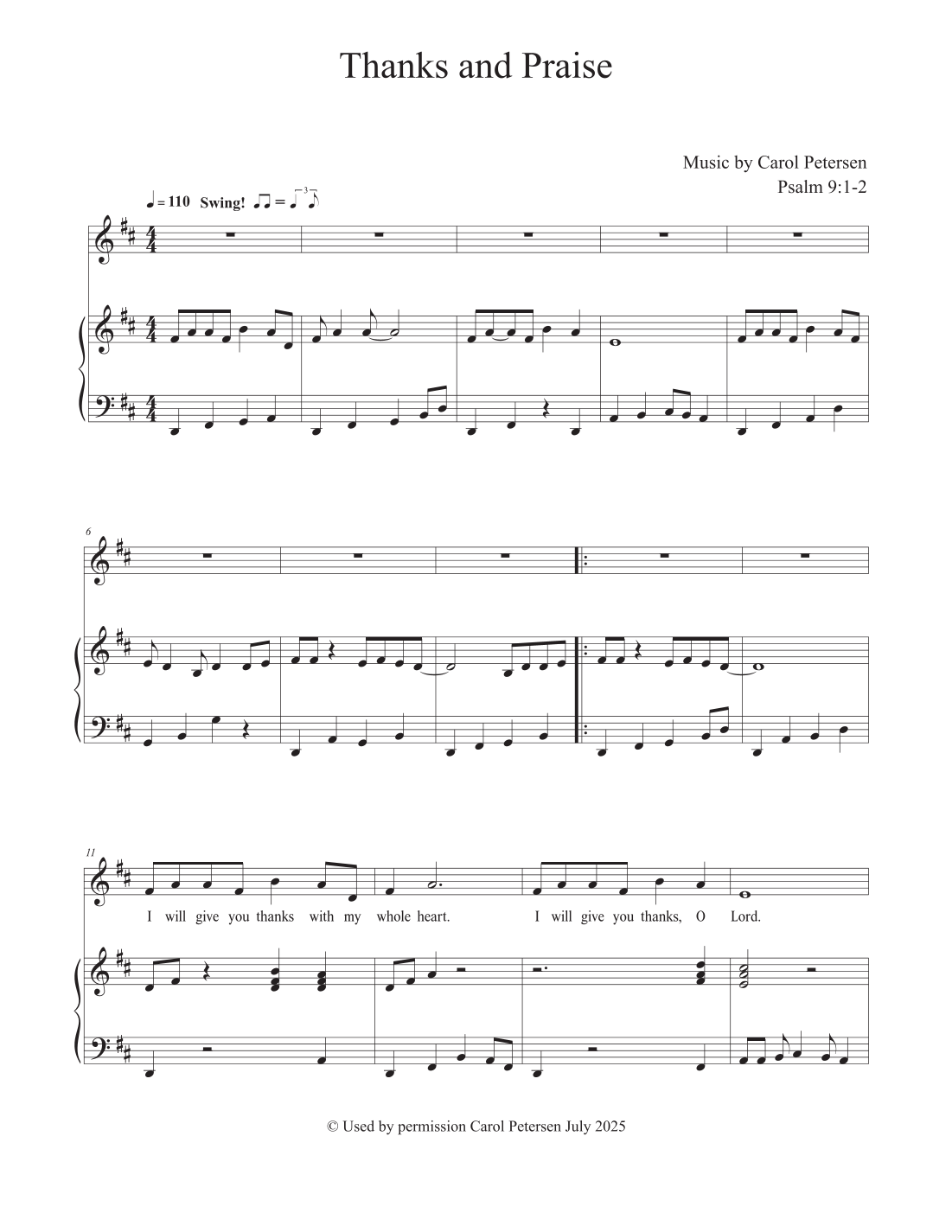 Thanks and Praise by Carol Petersen Sheet Music for Unison Choir at ...