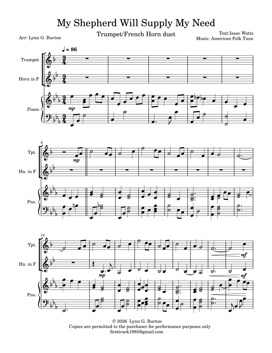 My Shepherd Will Supply My Need (arr. Lynn G. Burton) by Isaac Watts ...