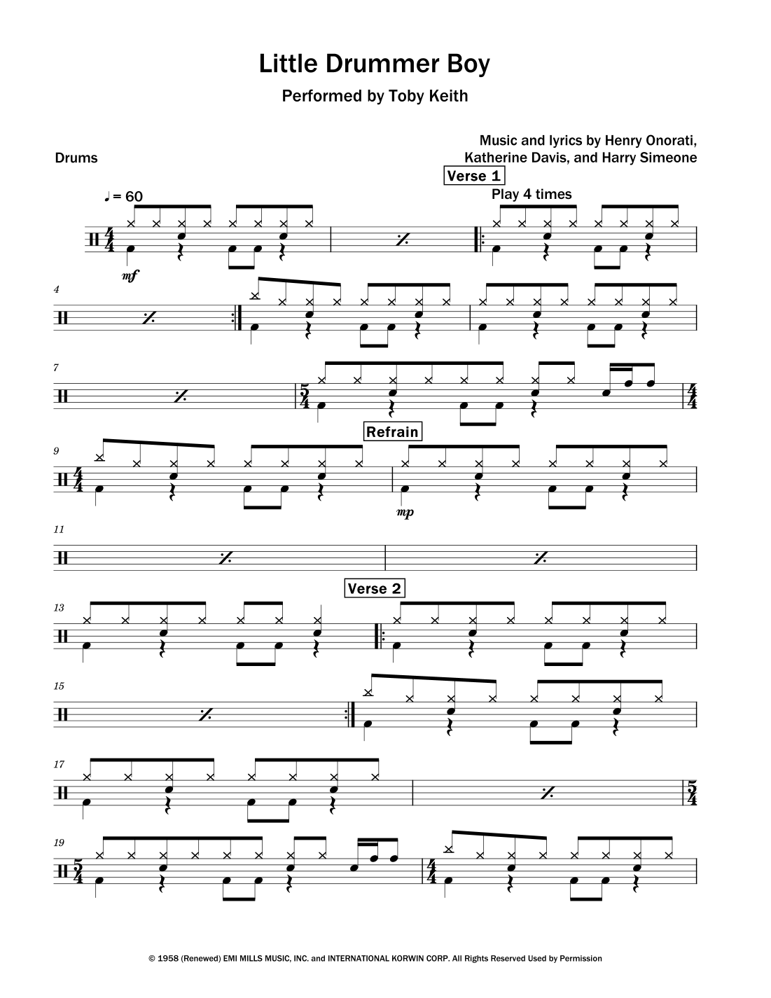 The Little Drummer Boy by Toby Keith Sheet Music for Drums at Sheet ...