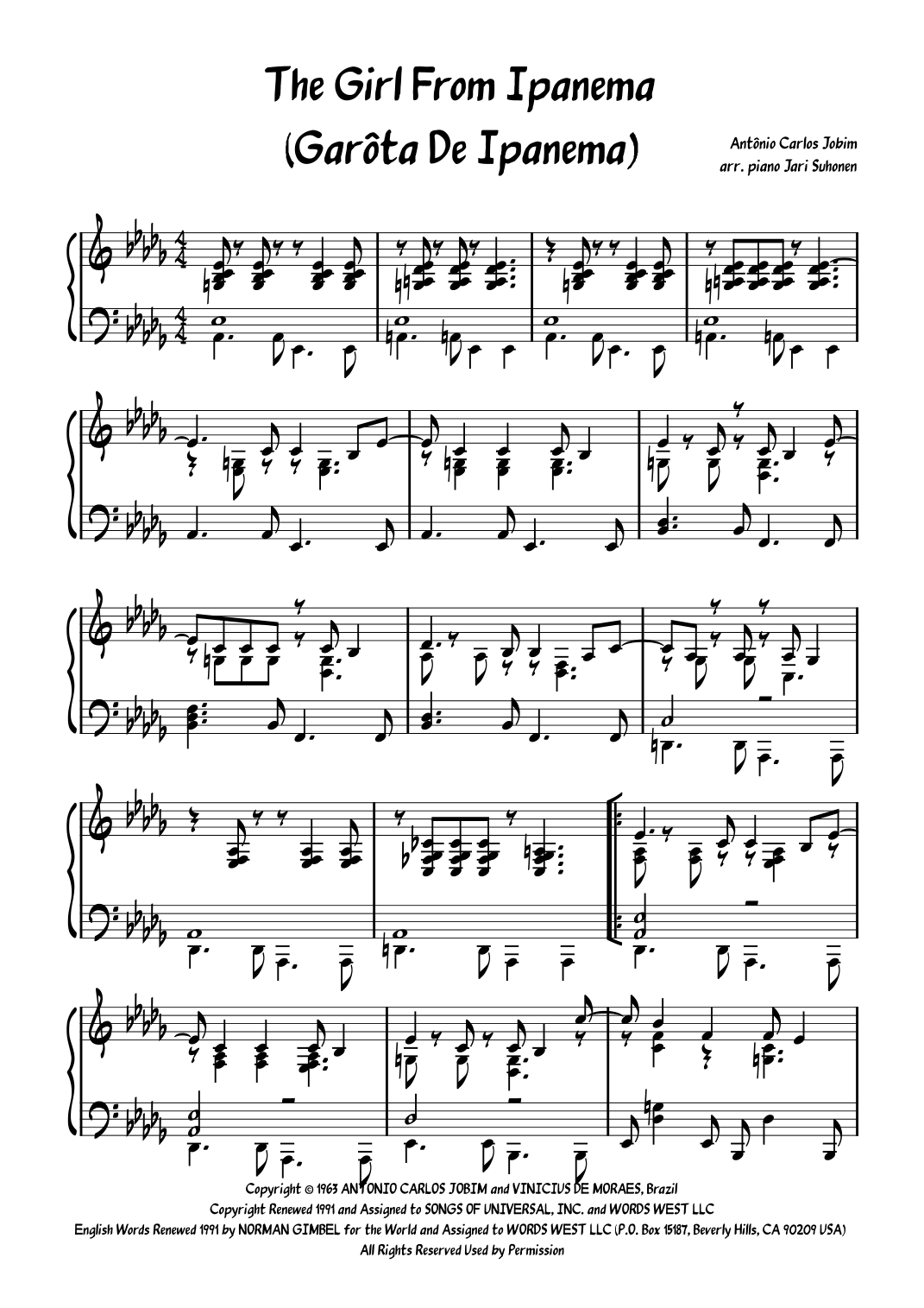 The Girl From Ipanema (Garôta De Ipanema) (arr. Jari Suhonen) by Stan ...