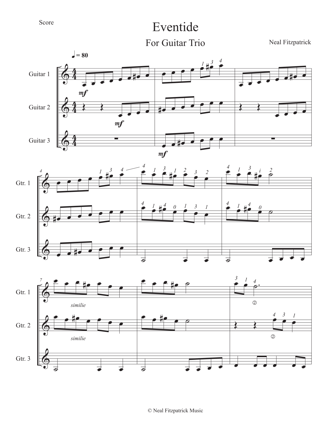Eventide For Guitar Trio by Neal Fitzpatrick Sheet Music for Guitar ...