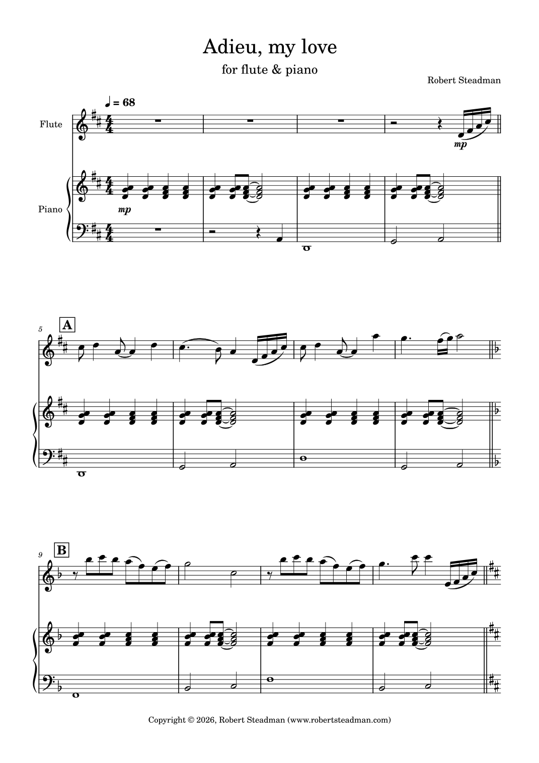 Adieu, my love por Robert Steadman Partituras para Flauta y Piano en ...