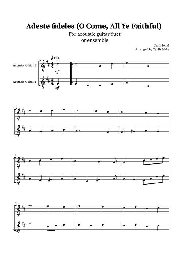 O Come, All Ye Faithful (Adeste Fideles) - Acoustic Guitar Duet (arr ...