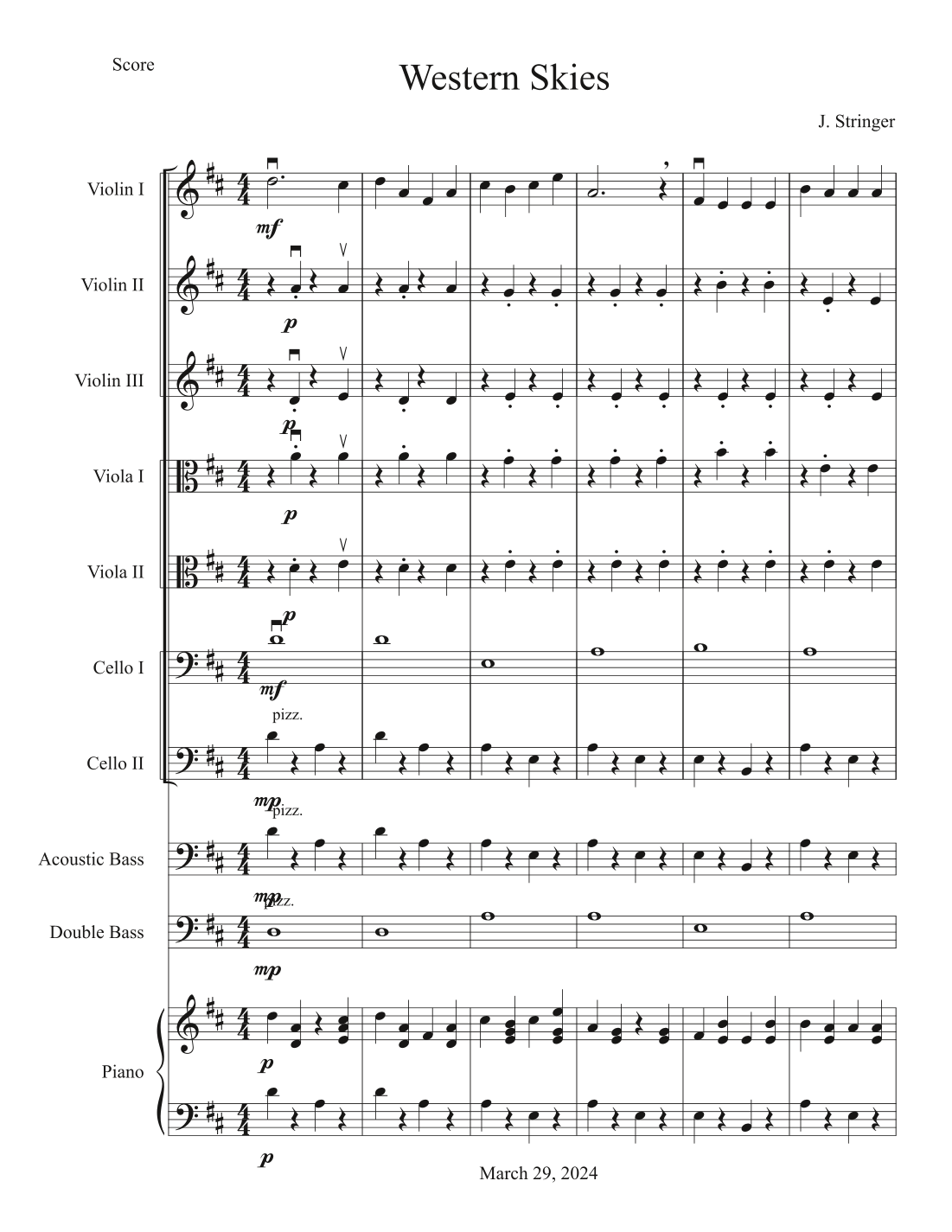 Western Skies Sheet Music | J. Stringer | Orchestra