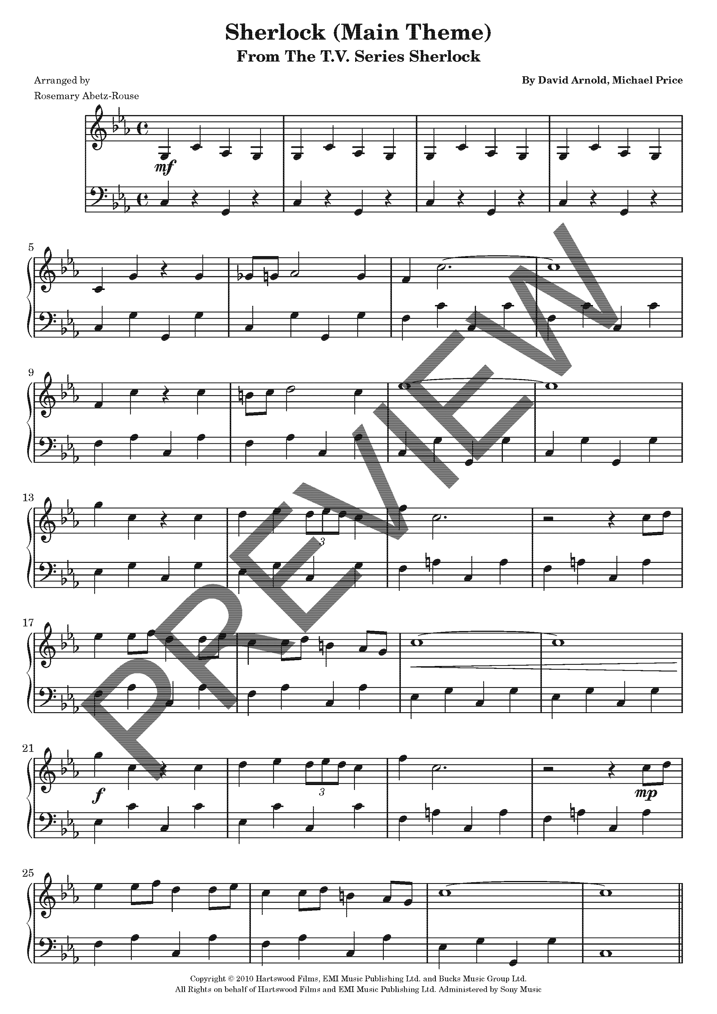 Sherlock (Main Theme) (arr. Rosemary Abetz-Rouse) by David Arnold Sheet ...