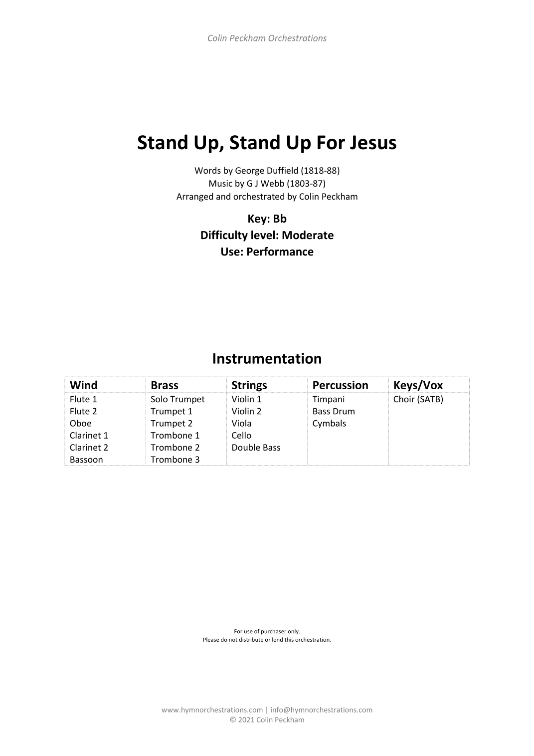 Stand Up, Stand Up For Jesus (arr. Colin Peckham by George Duffield ...