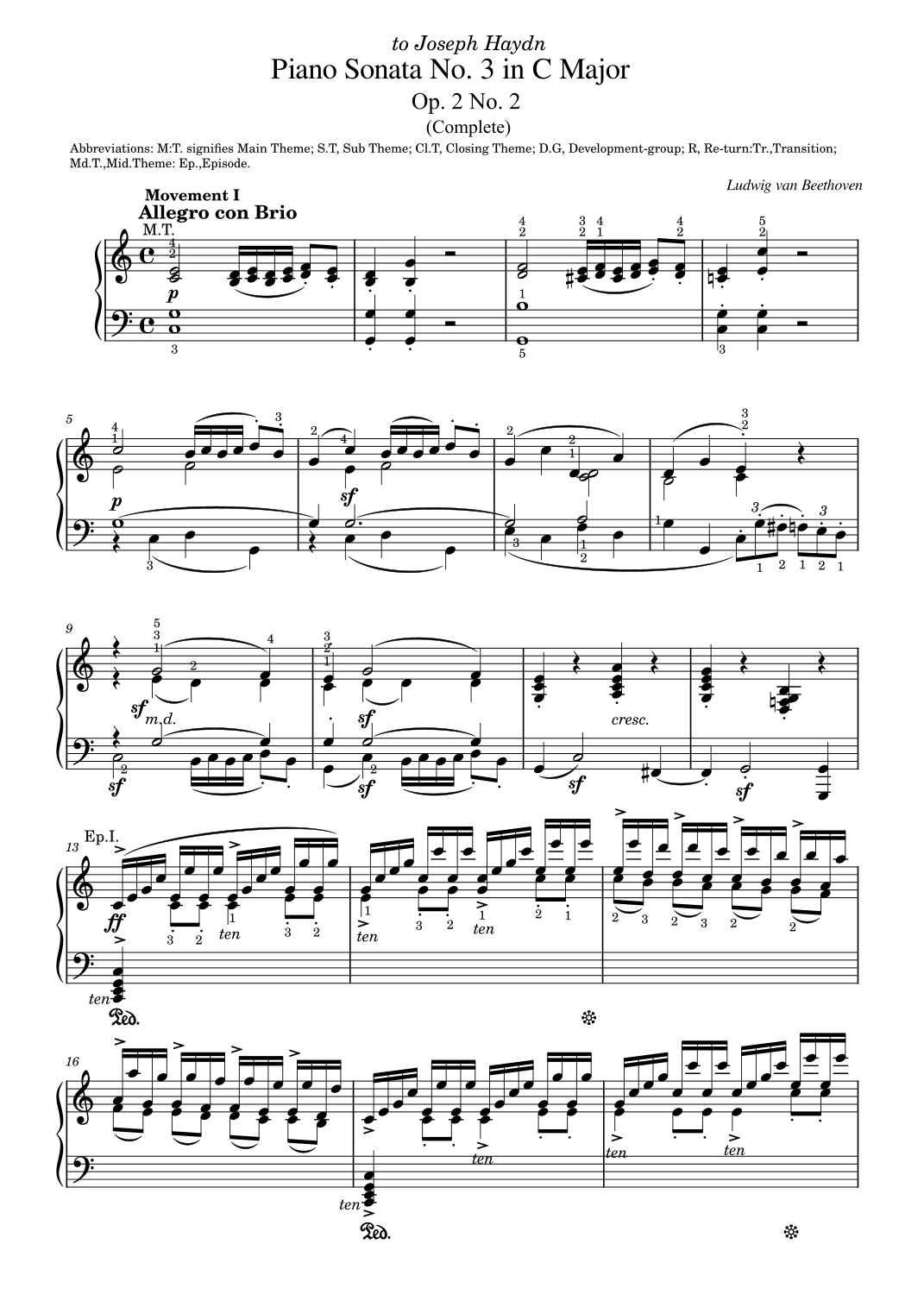Beethoven, Piano Sonata No.3 in C Major, Op.2 No.3, for Piano Original ...