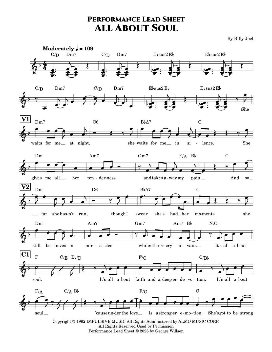 All About Soul (arr. George Willson) by Billy Joel Sheet Music for Lead ...