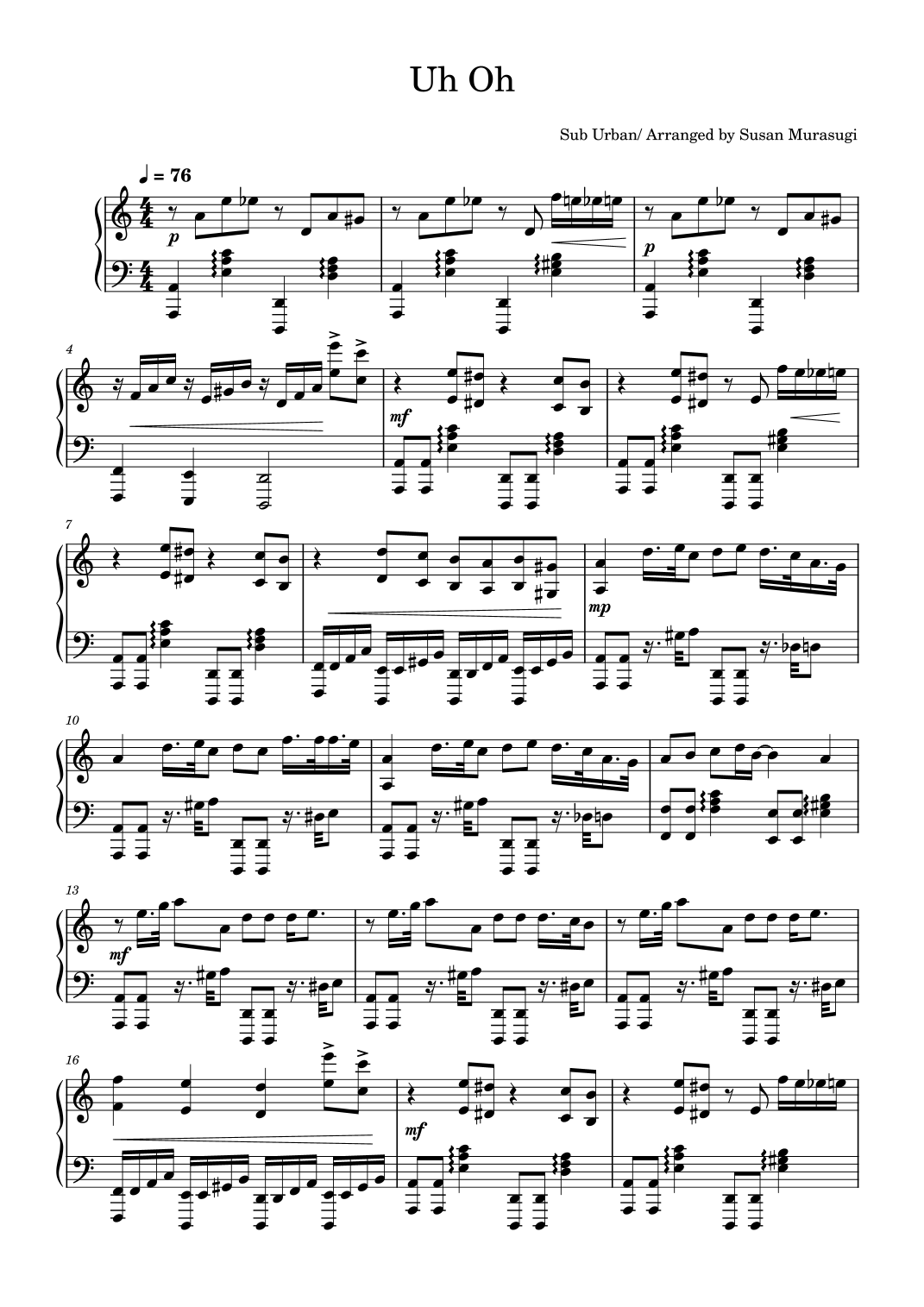 Uh Oh! (arr. Susan Murasugi) by Sub Urban Sheet Music for Piano Solo at ...