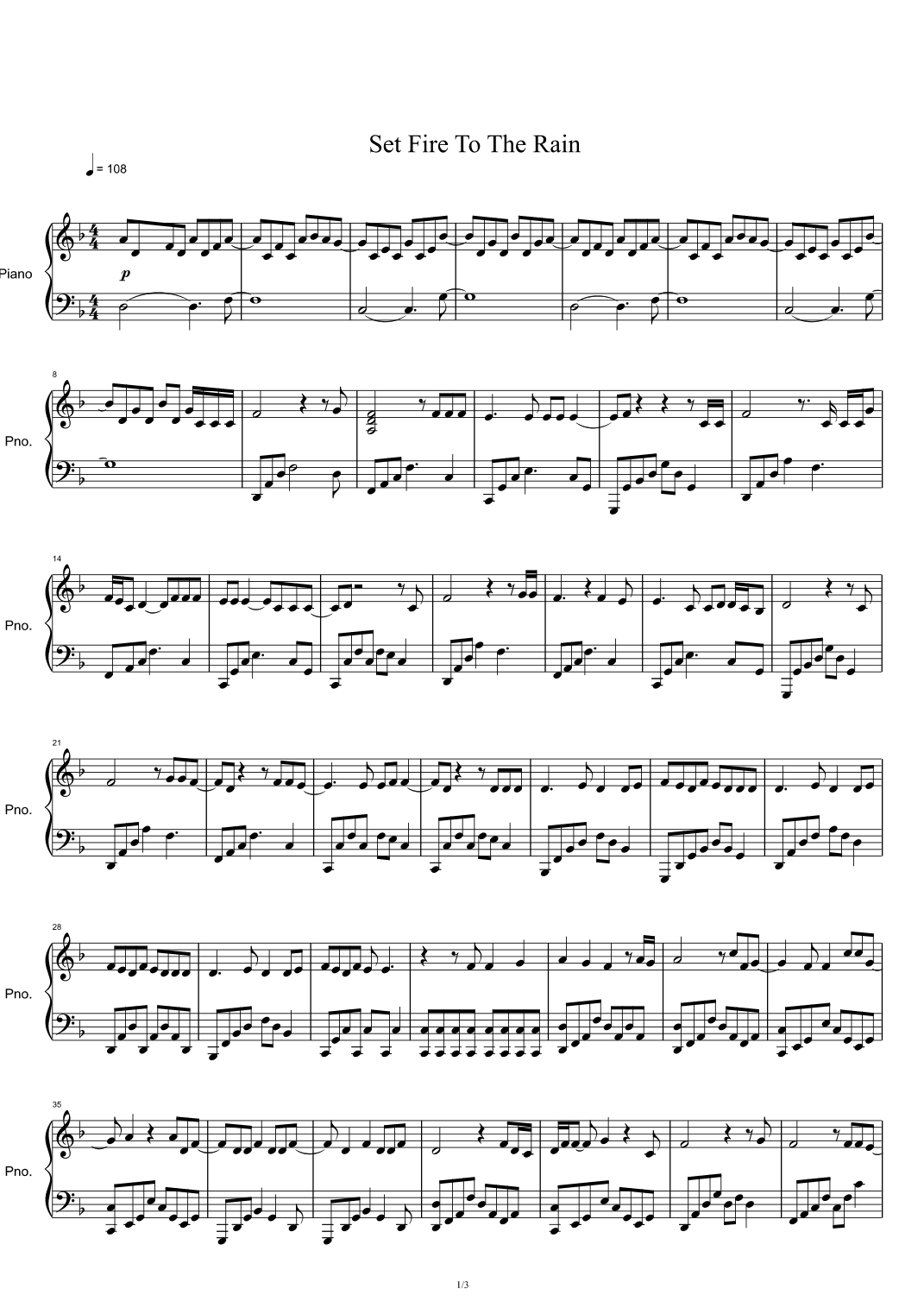 Set Fire To The Rain (arr. Adele Adkins) Sheet Music | Adele | Piano Solo