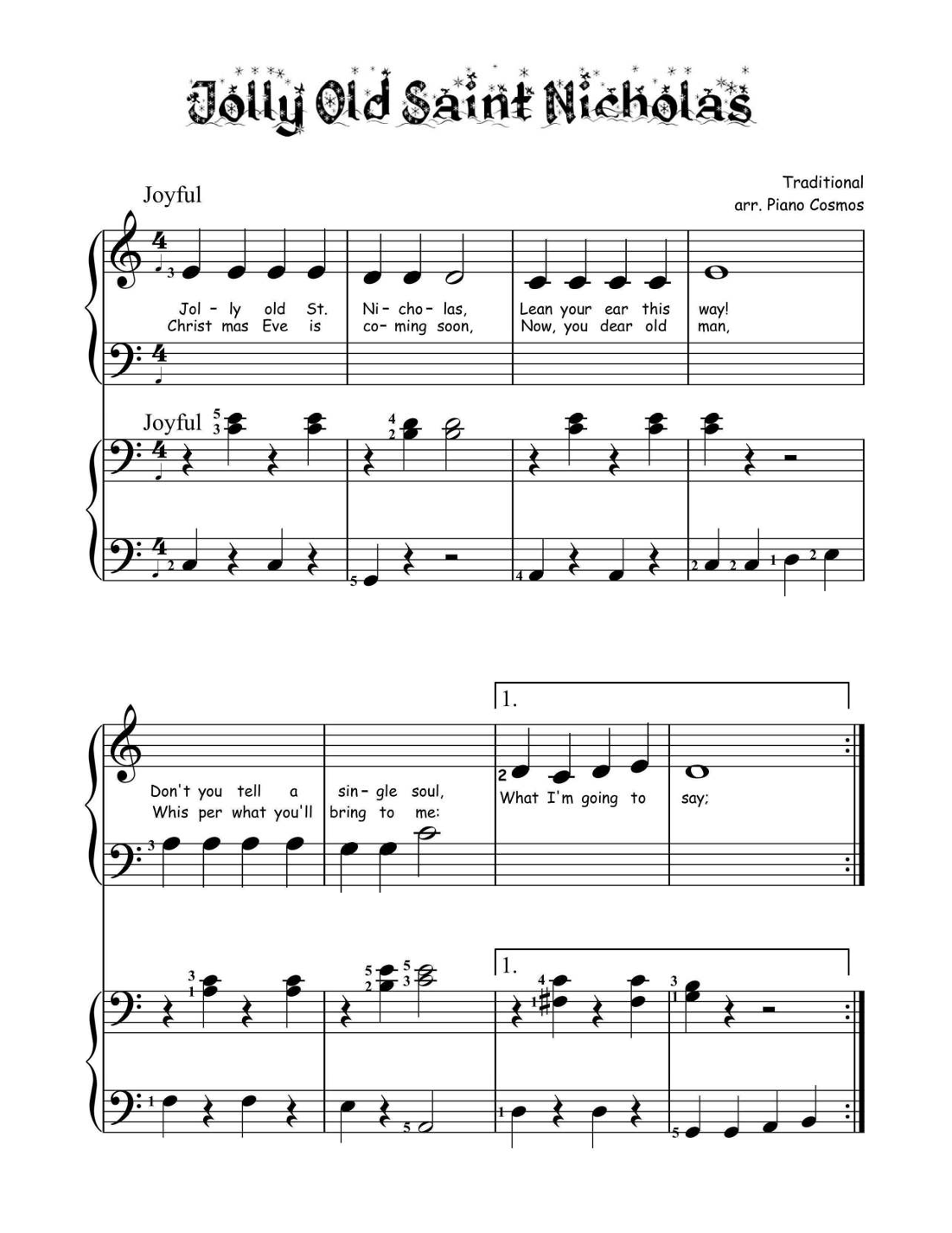 Jolly Old Saint Nicholas (arr. Piano Cosmos) by James R. Murray Sheet ...