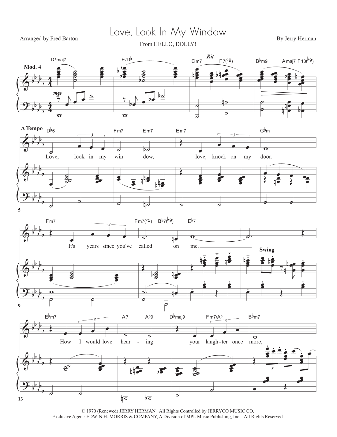 Love, Look In My Window (arr. Fred Barton) by Jerry Herman Sheet Music ...