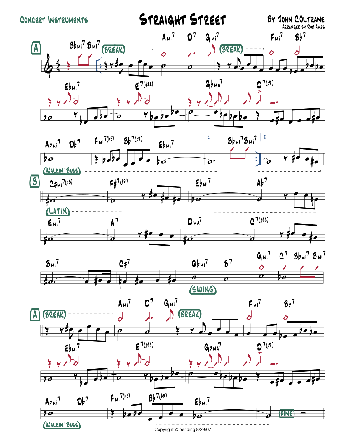 Straight Street (arr. Rob Ames) by John Coltrane Sheet Music for Lead ...