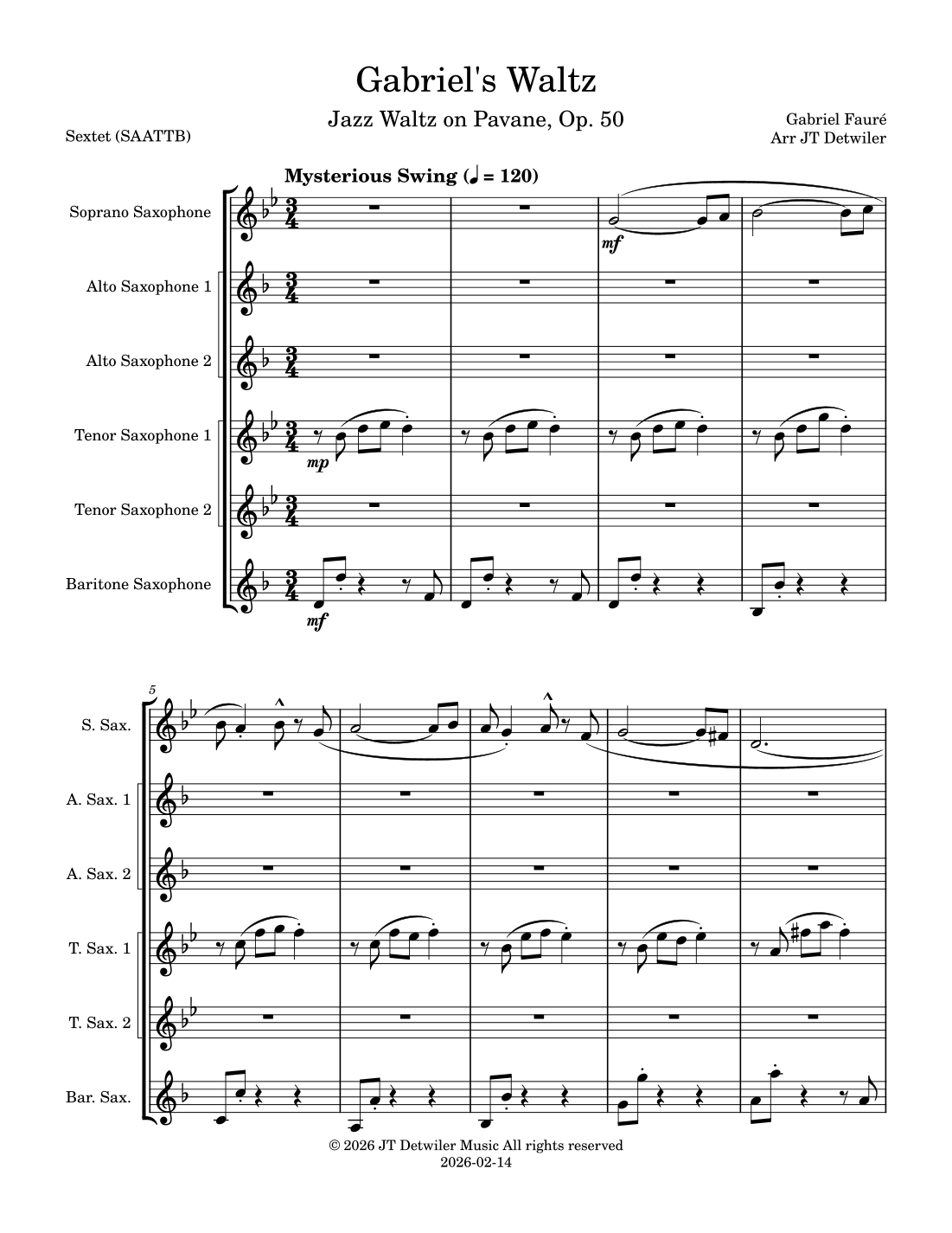 Gabriel's Waltz (arr. JT Detwiler) by Gabriel Fauré Sheet Music for ...