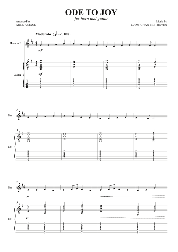 Ode to Joy (arr. Art.o Artaud) Sheet Music | Ludwig van Beethoven ...