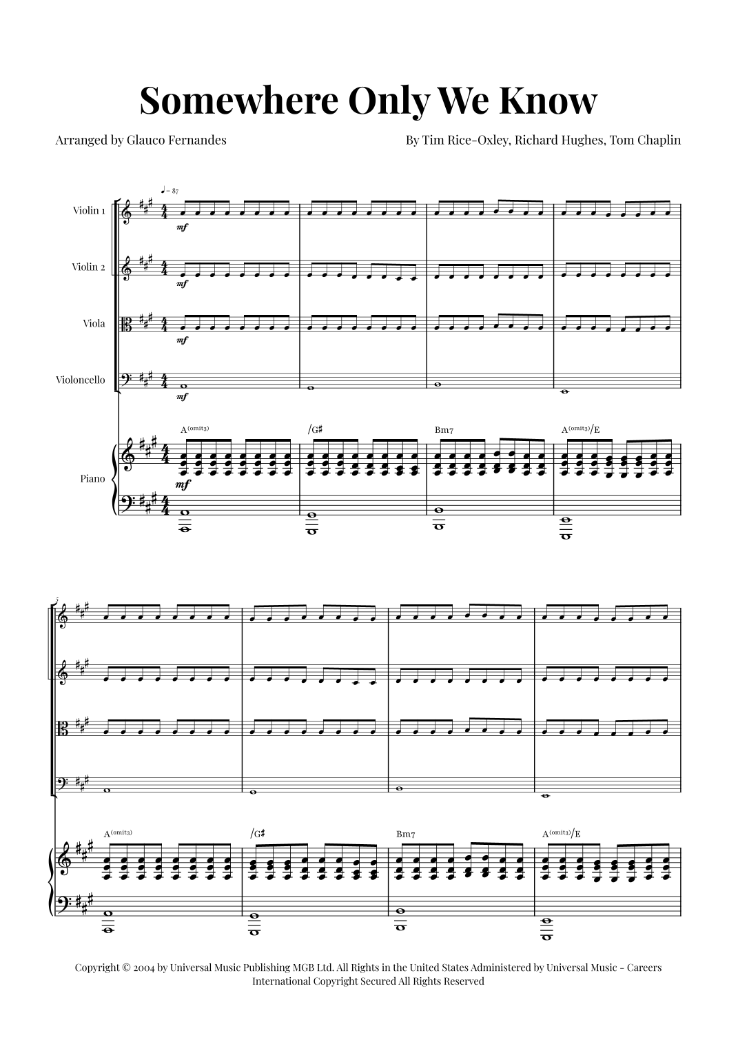 Somewhere Only We Know (arr. Glauco Fernandes) by Keane Sheet Music for ...