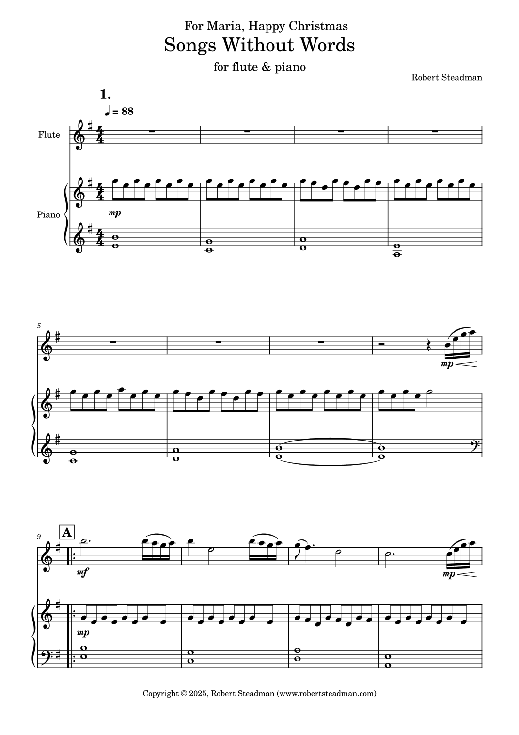 Songs Without Words by Robert Steadman Sheet Music for Flute and Piano ...