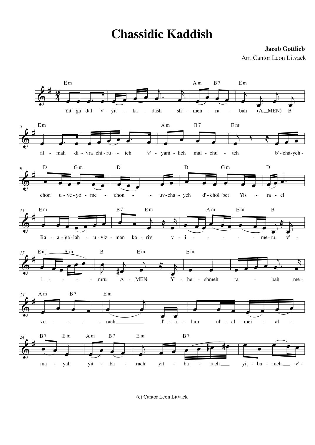 Chassidic Kaddish High Holy Days for solo voice & guitar (arr. Cantor ...