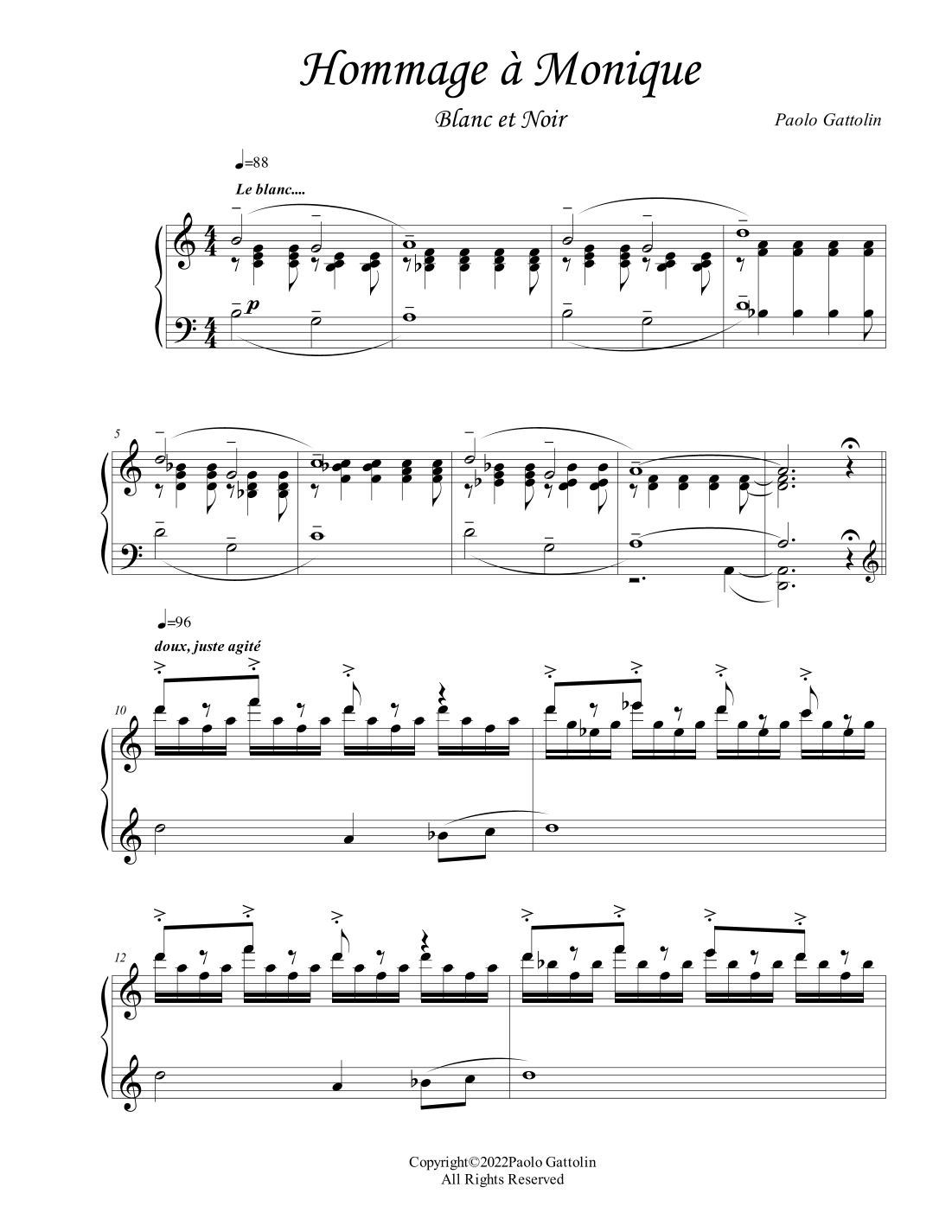 Hommage à Monique par paolo gattolin Partitions pour Instrumental solo ...