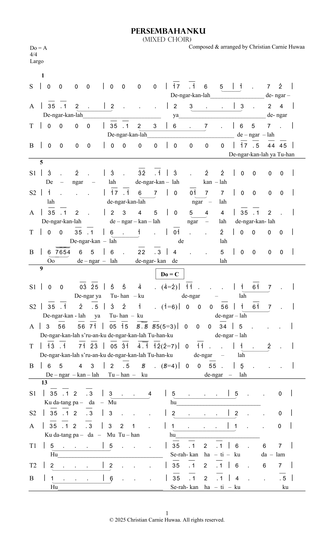 Persembahanku (SATB) | Original Worship Composition by Christian Carnie ...